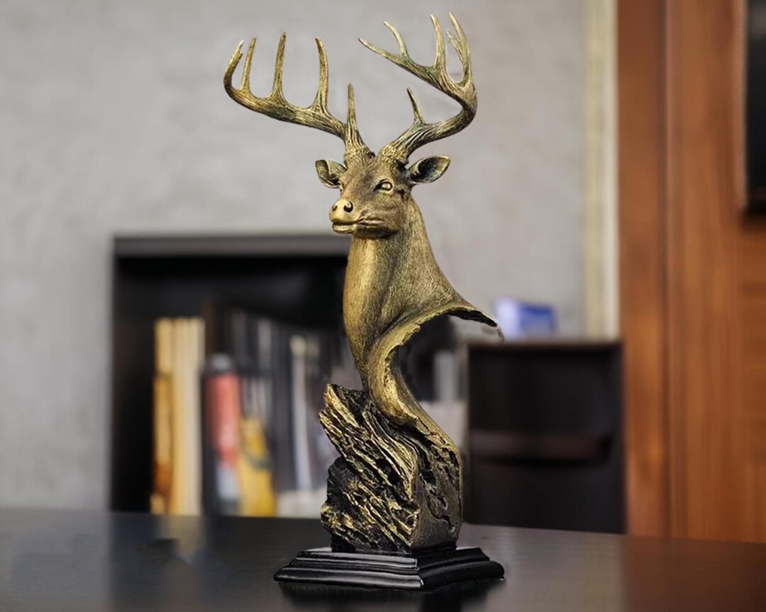 Decorative Copper Deer Head Statue Rustic Lodge and Hunting Cabin Decor ...