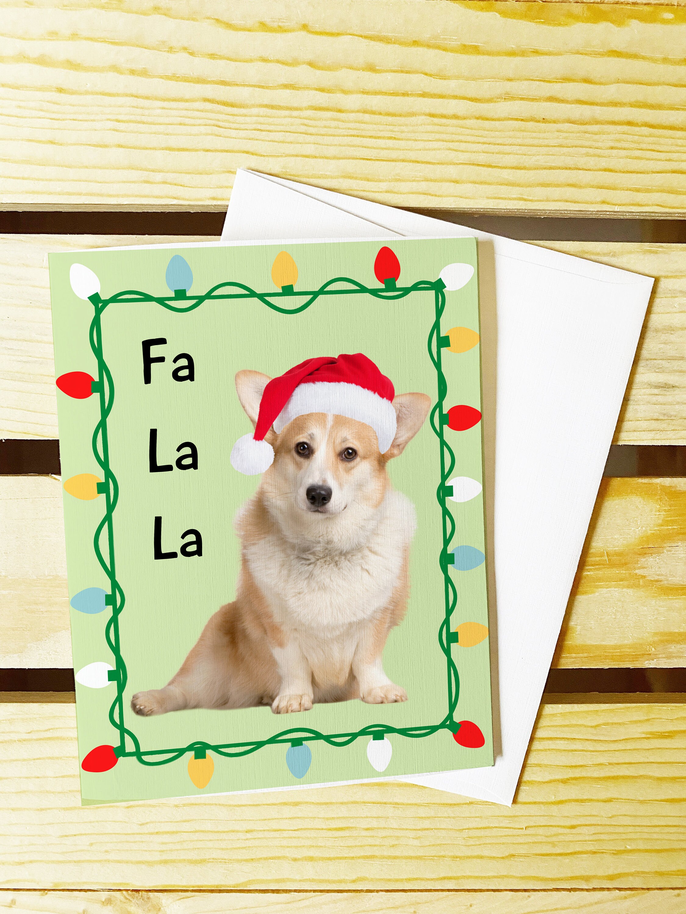 Fa La La Corgi Card, Blonde Corgi Card, Pembroke Welsh Corgi, Christmas ...