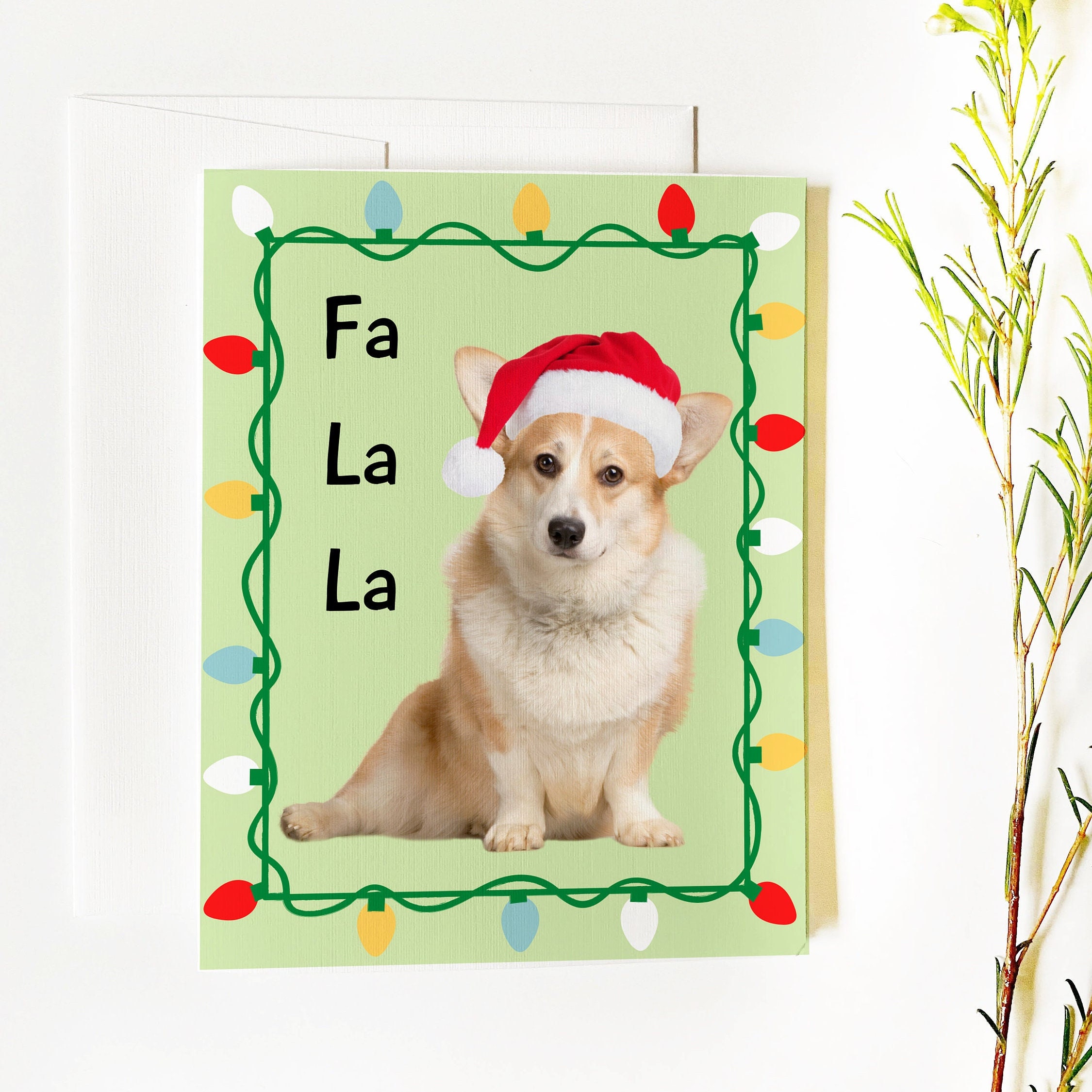 Fa La La Corgi Card, Blonde Corgi Card, Pembroke Welsh Corgi, Christmas ...