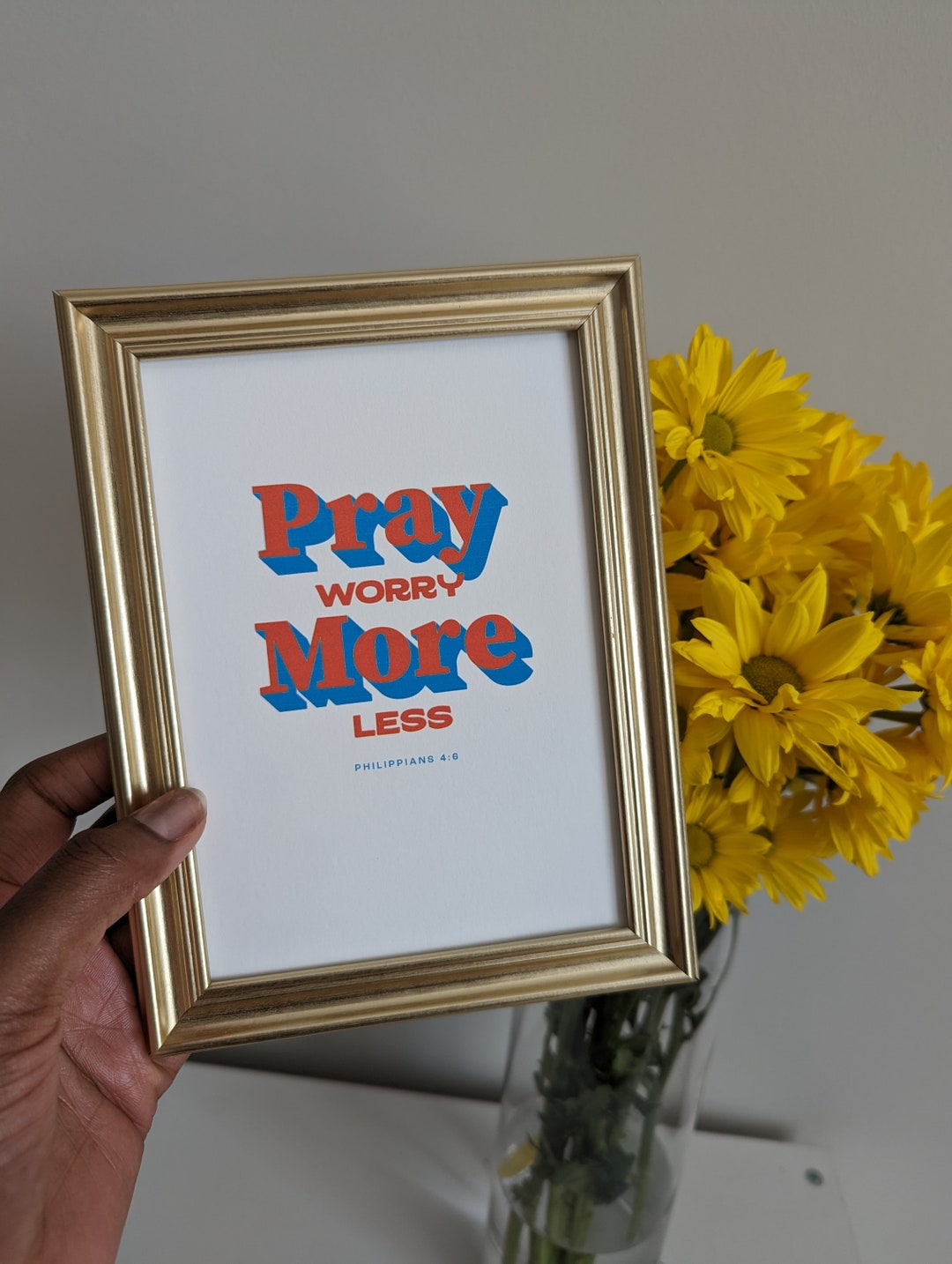 Pray More Worry Less Bible Verse Poster Print | Christian Gift Original ...