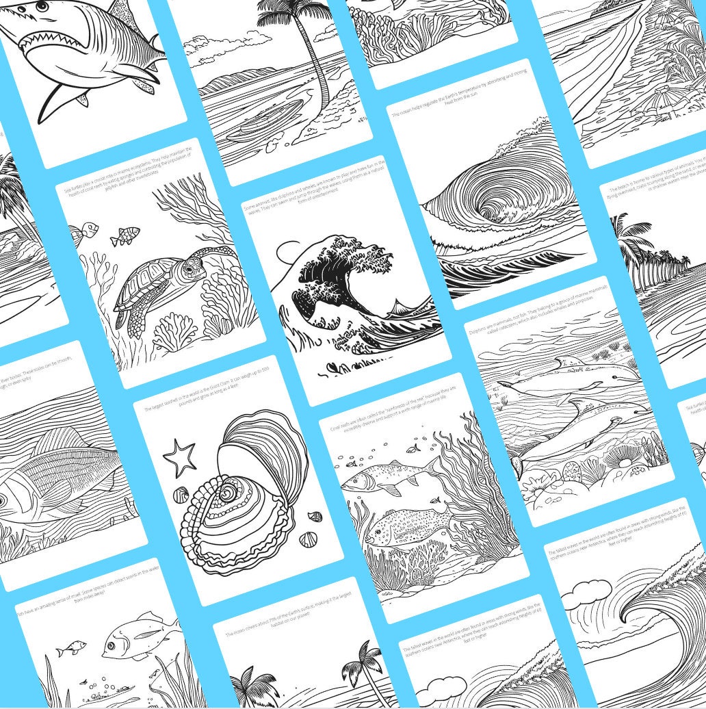 Ocean Theme Printable Coloring Pages - Etsy