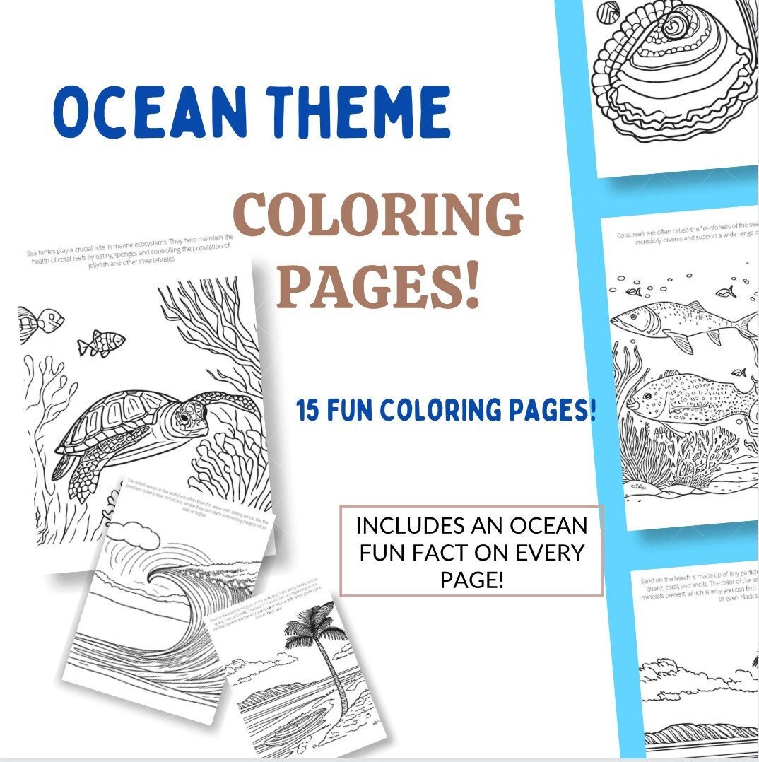 Ocean Theme Printable Coloring Pages - Etsy