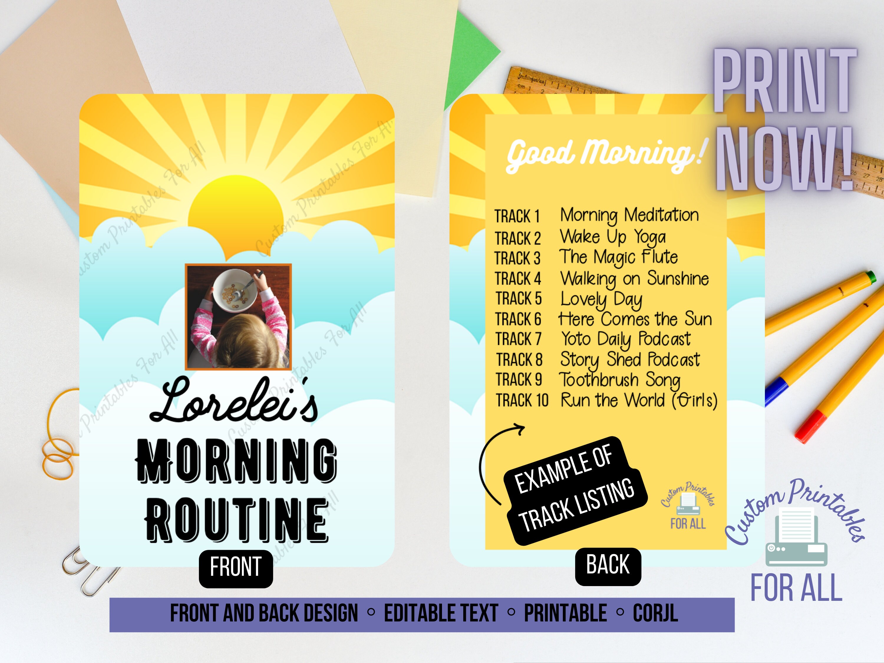 Custom Yoto MYO Card Label Printable Editable Morning Routine Podcast ...