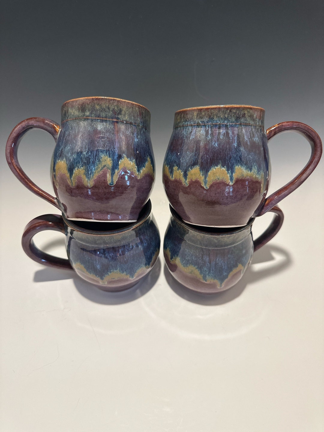 Four Matching Ceramic Mugs, Pottery Coffee Mugs, Handmade Mugs, Wheel ...