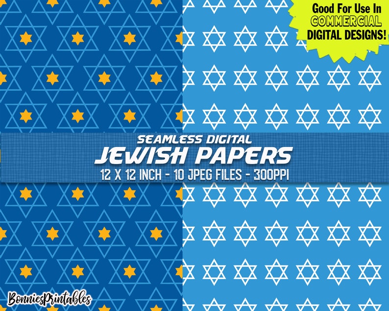 Jewish Digital Paper, Hanukkah Paper, Star of David, Seamless, Blue ...