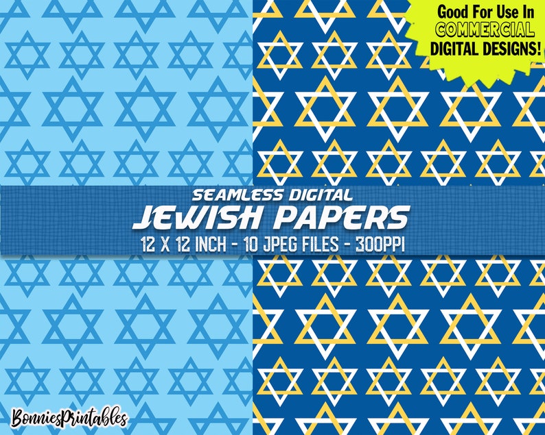 Jewish Digital Paper, Hanukkah Paper, Star of David, Seamless, Blue ...