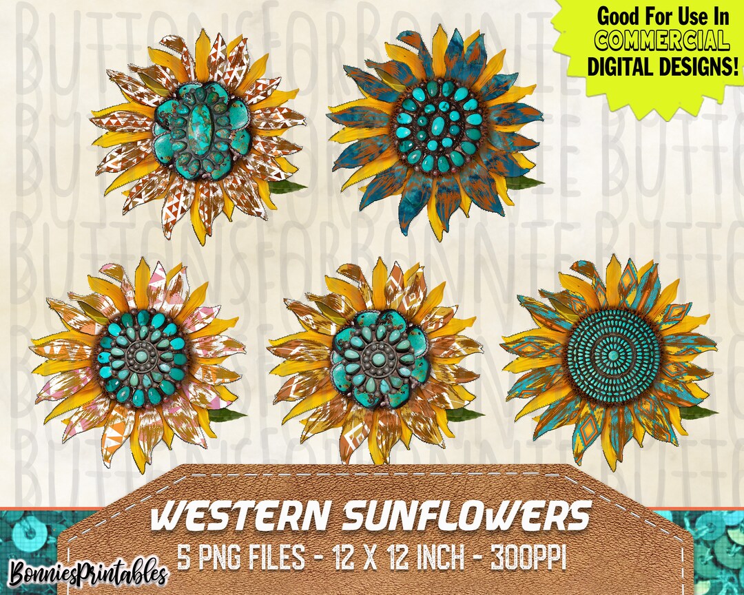 Sunflower Png, Turquoise, Teal, Western Png, Rustic, Commercial Use ...
