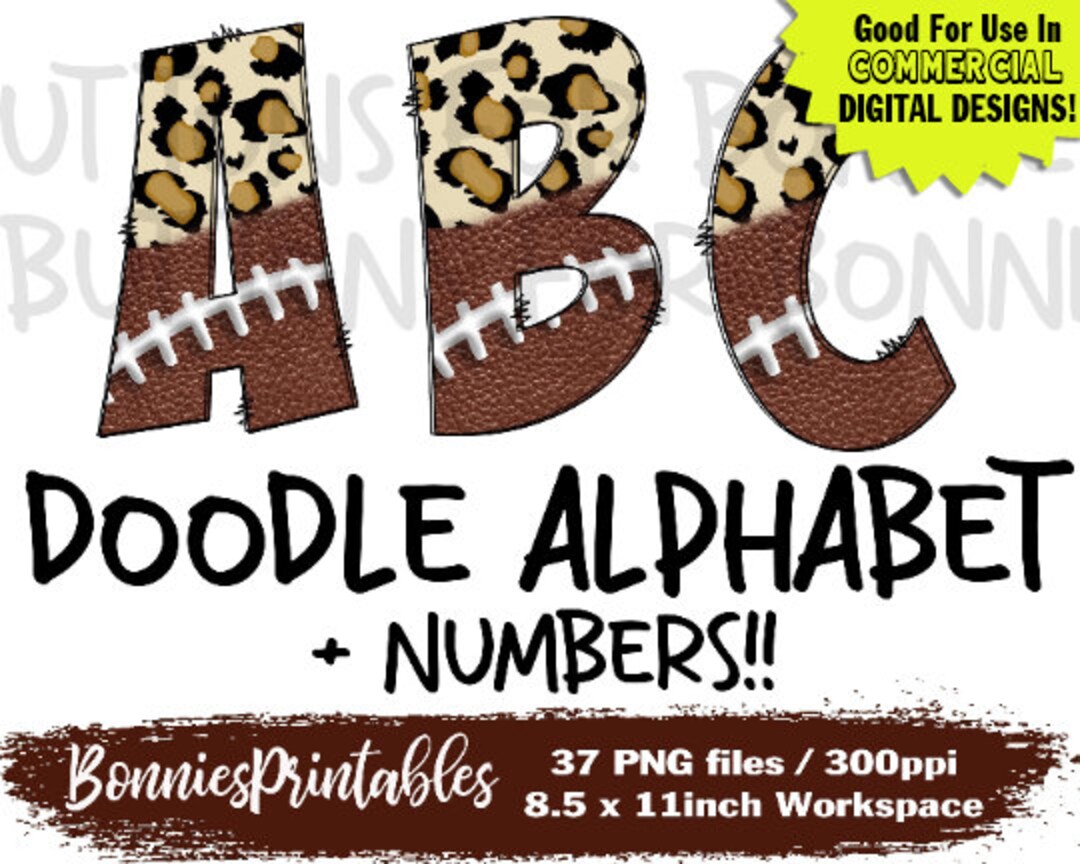 Football Png, Alphabet, Doodle, Clipart, Letters, Numbers, DTG ...