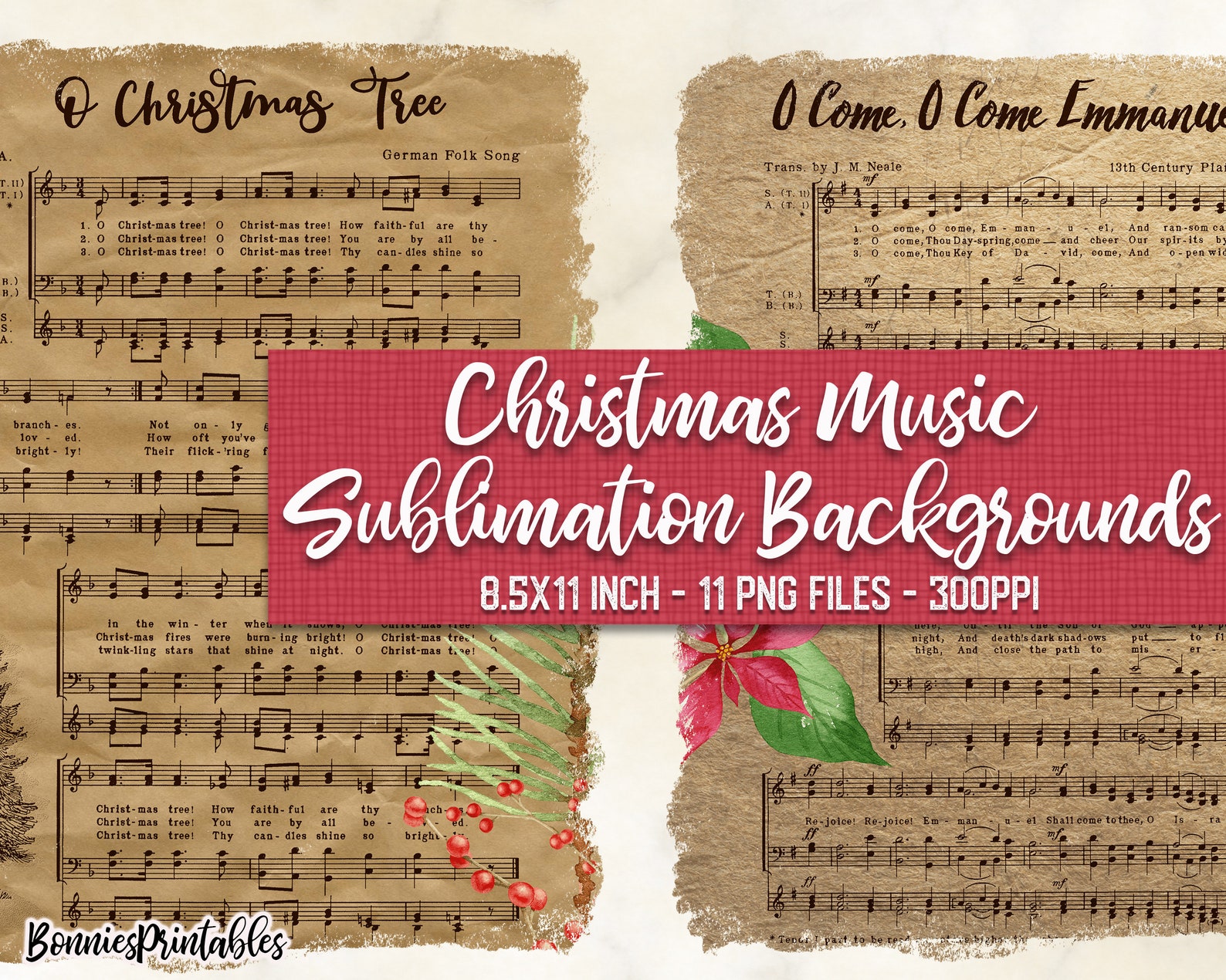 Christmas Music Png, Sheet Music, Digital Paper, Vintage Music ...