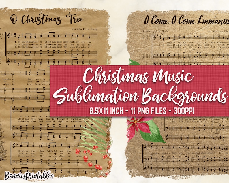 Christmas Music Png, Sheet Music, Digital Paper, Vintage Music ...
