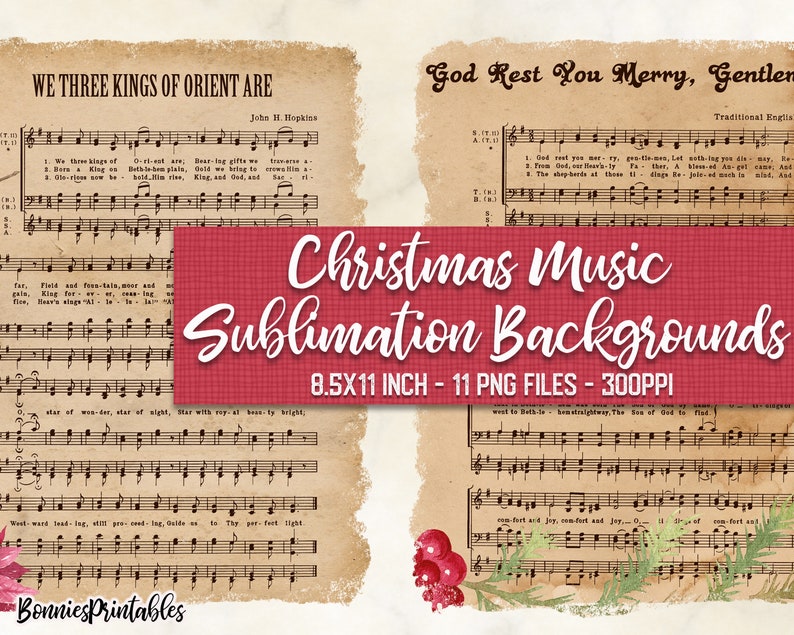 Christmas Music Png, Sheet Music, Digital Paper, Vintage Music ...
