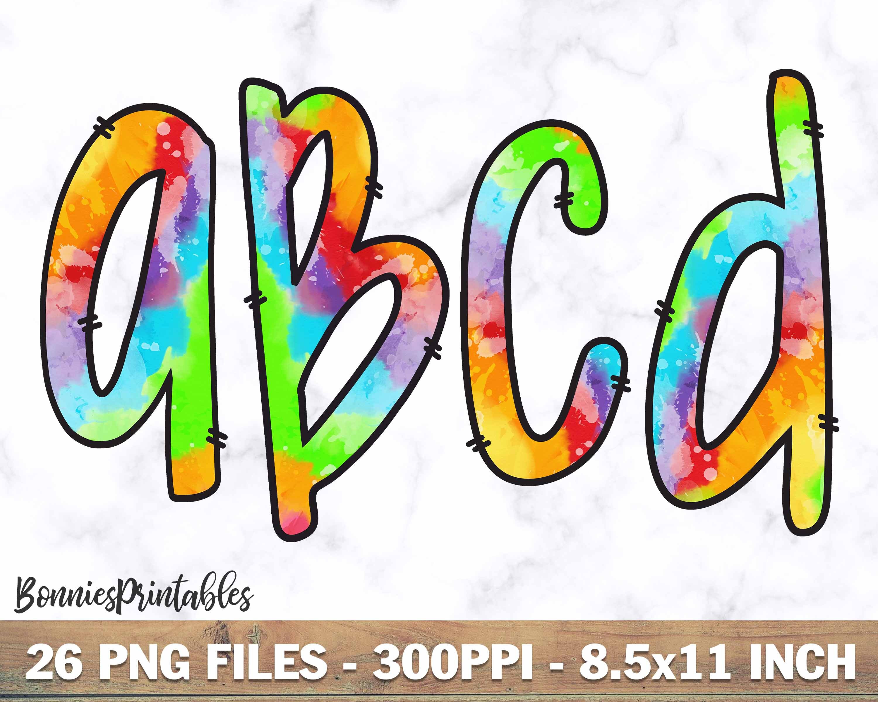 Tie Dye Doodle Letters, Tie Dye Alphabet, Doodle Alphabet, Rainbow Tie ...