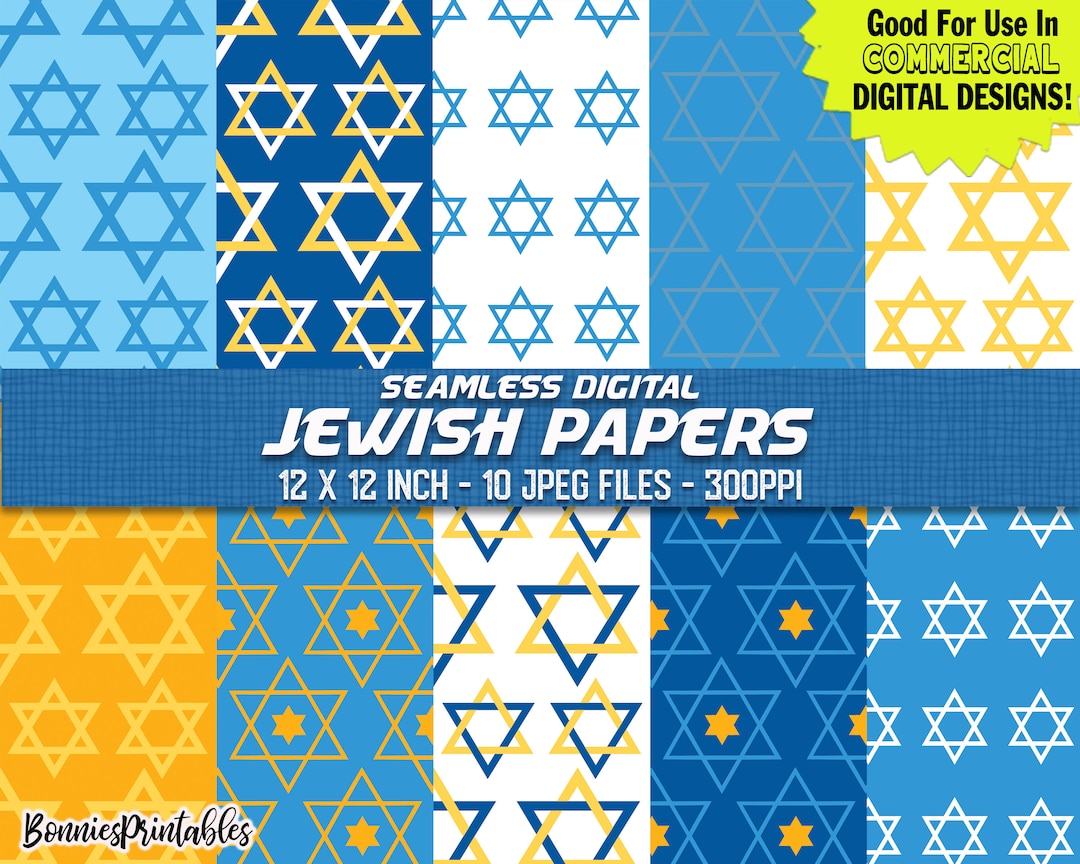 Jewish Digital Paper, Hanukkah Paper, Star of David, Seamless, Blue ...