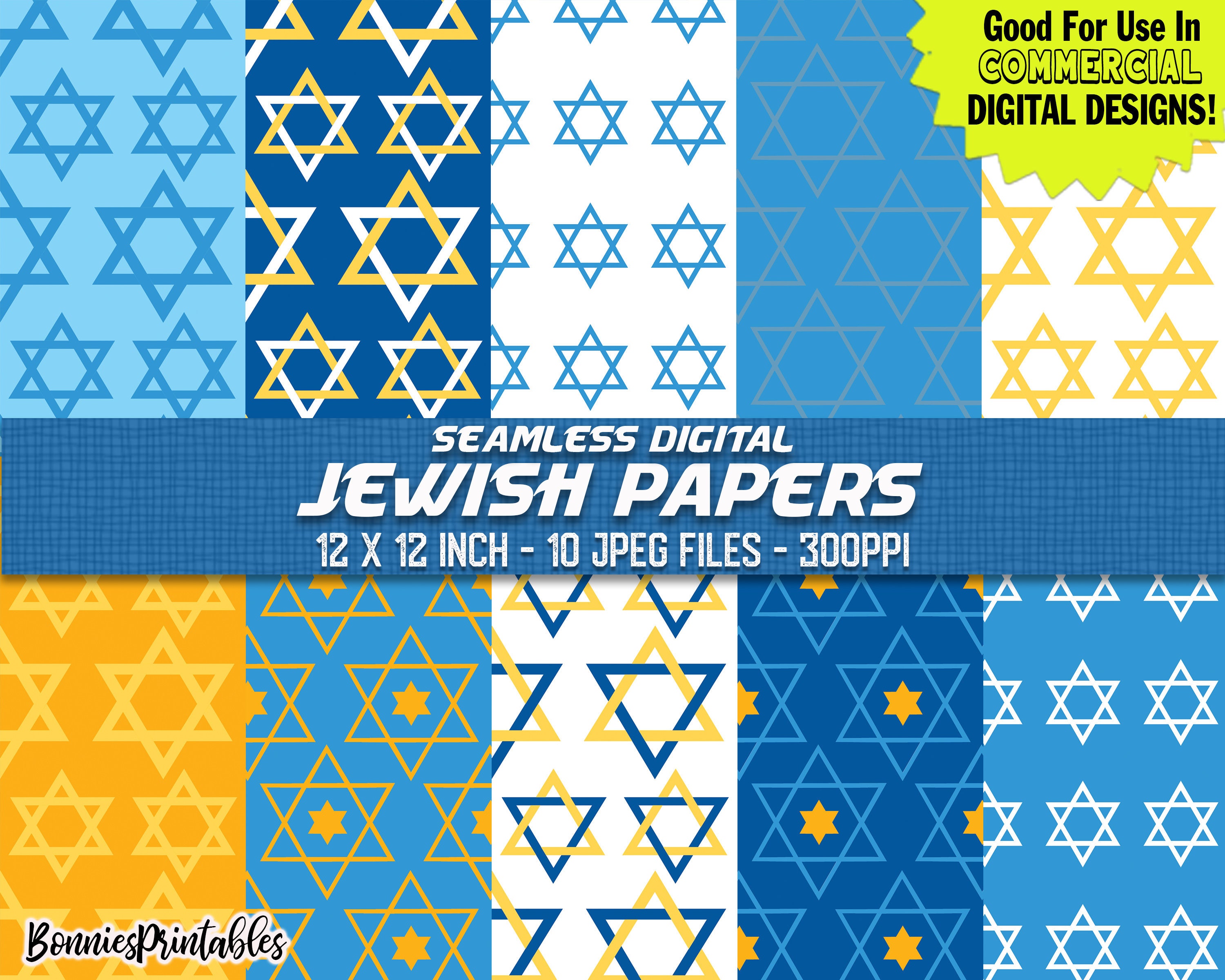 Jewish Digital Paper, Hanukkah Paper, Star of David, Seamless, Blue ...