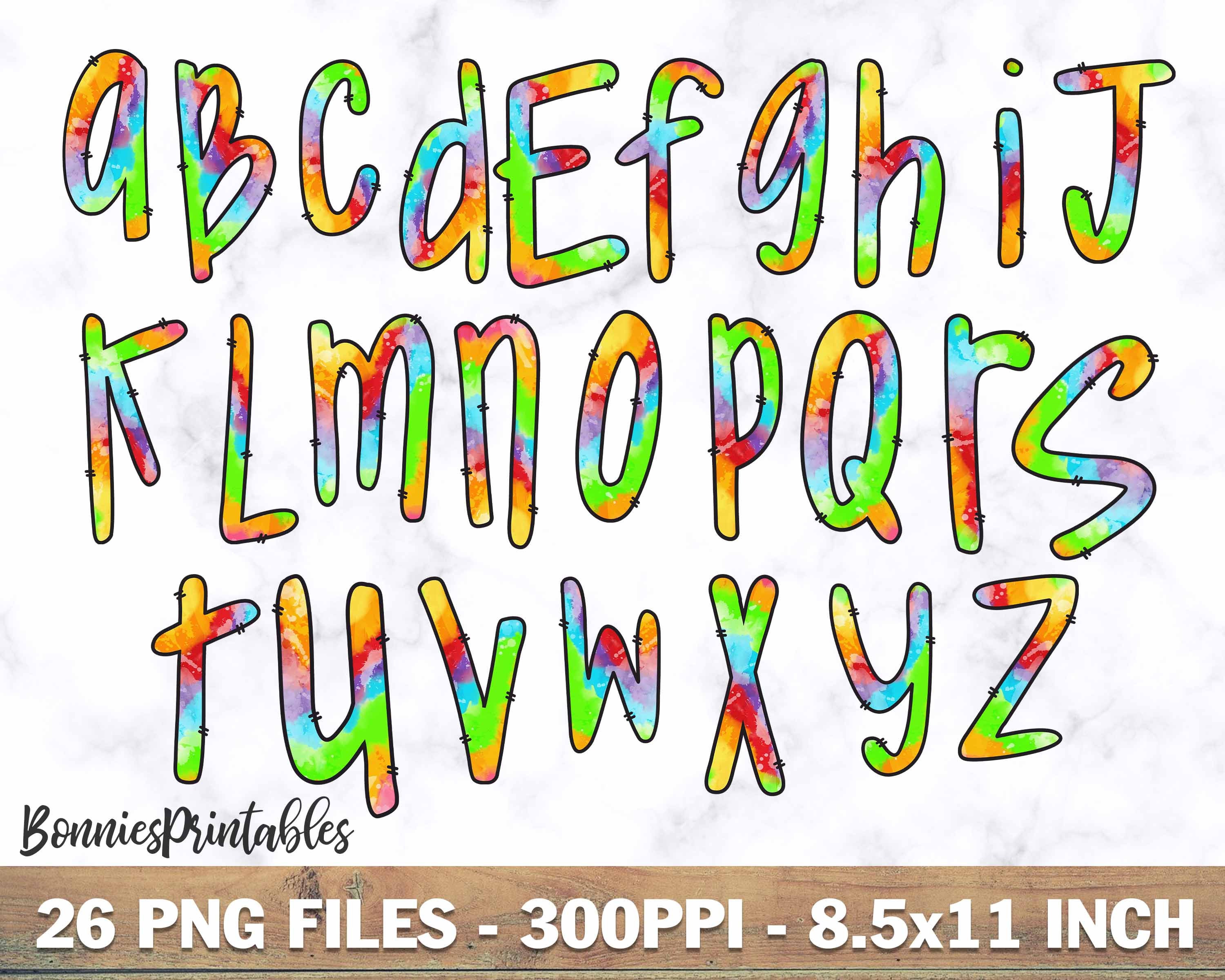 Tie Dye Doodle Letters, Tie Dye Alphabet, Doodle Alphabet, Rainbow Tie ...