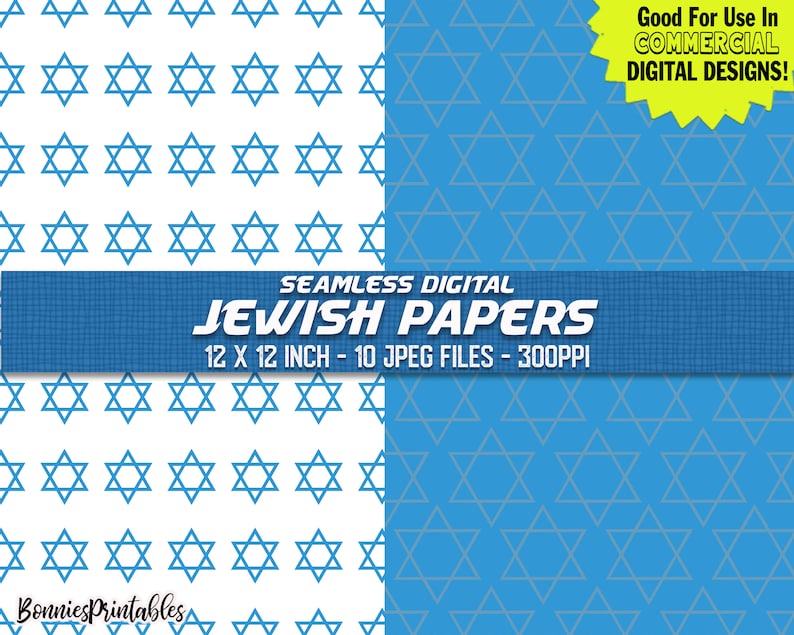 Jewish Digital Paper, Hanukkah Paper, Star of David, Seamless, Blue ...