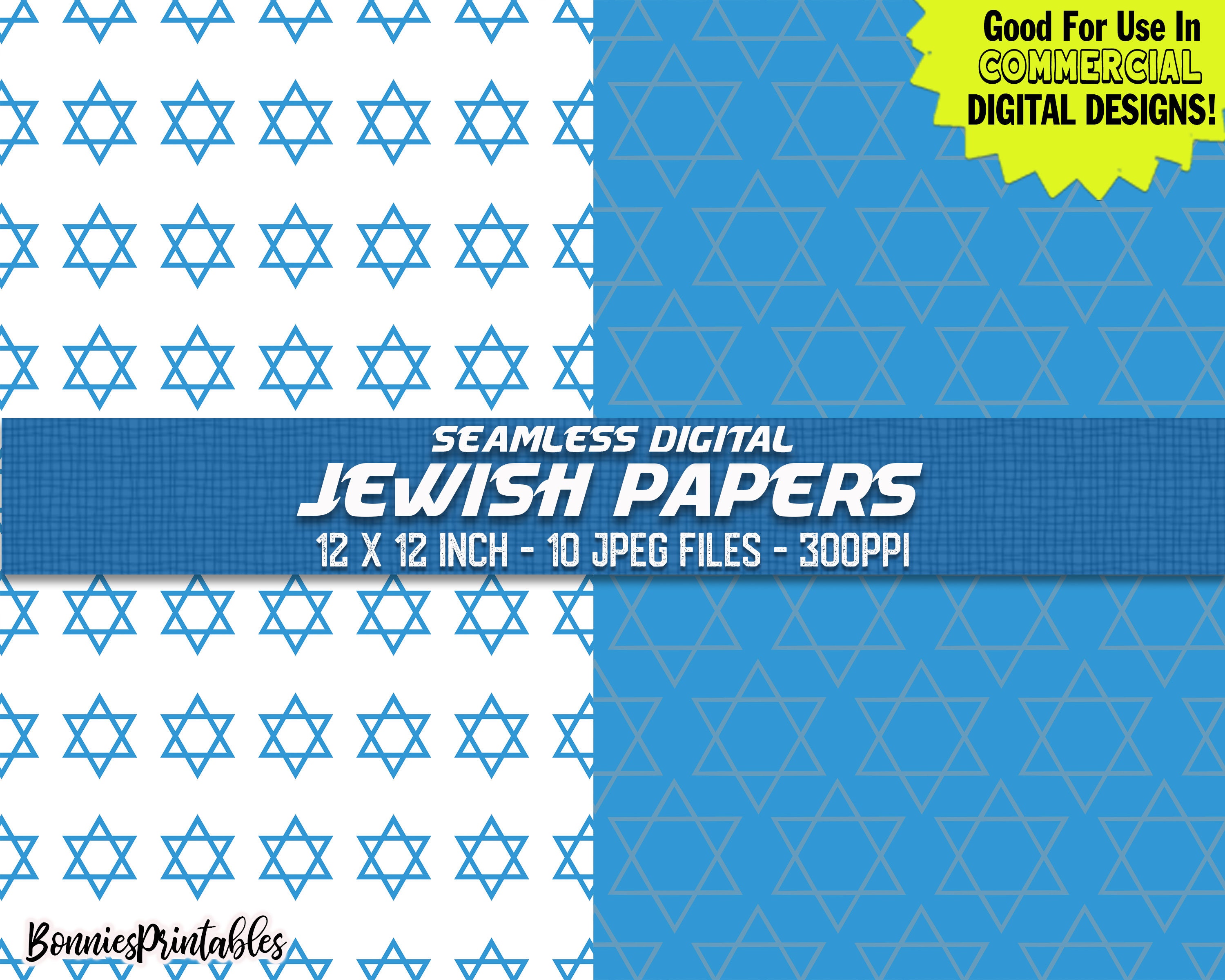 Jewish Digital Paper, Hanukkah Paper, Star of David, Seamless, Blue ...