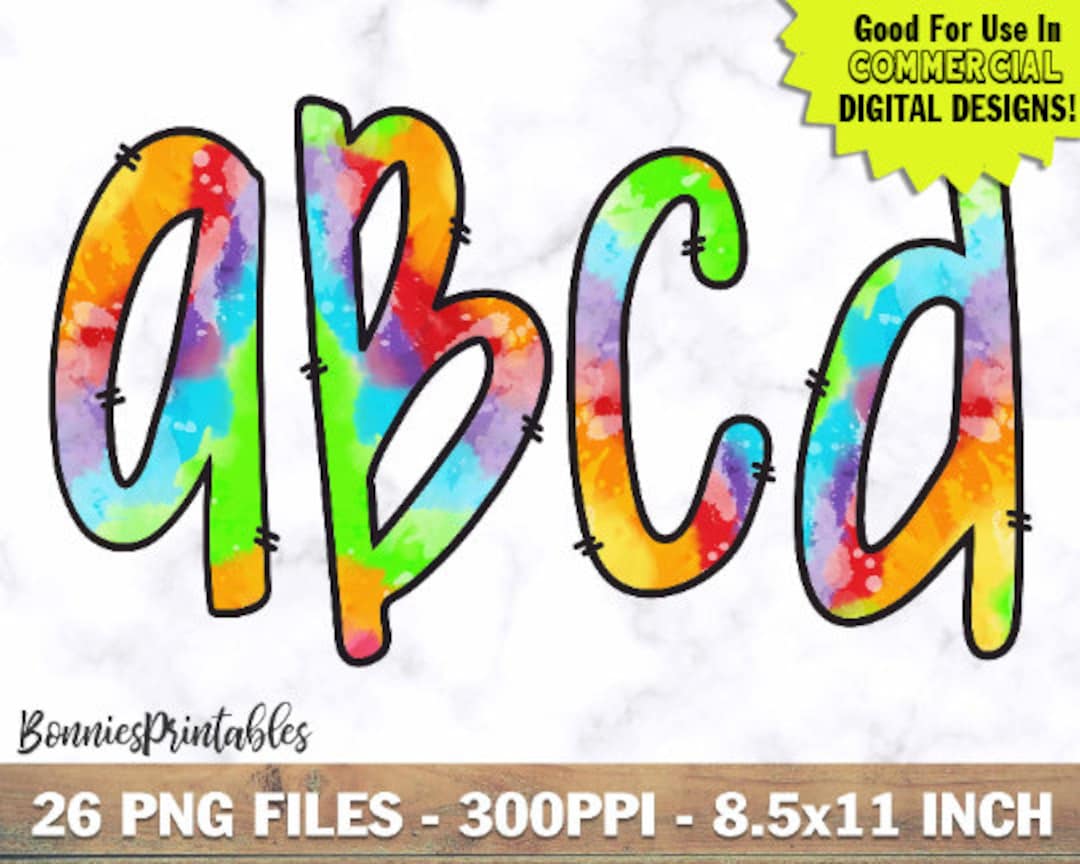 Tie Dye Doodle Letters, Tie Dye Alphabet, Doodle Alphabet, Rainbow Tie ...