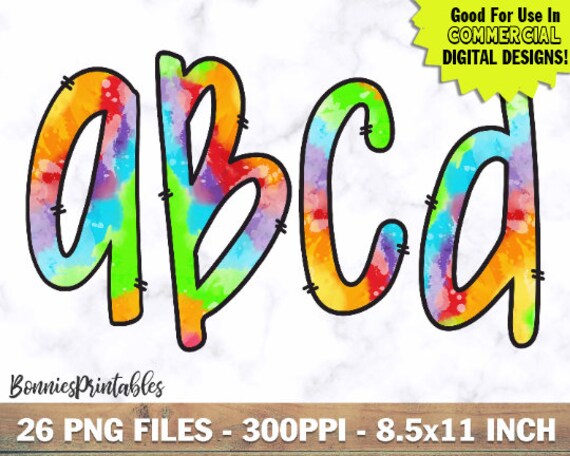 Tie Dye Doodle Letters Tie Dye Alphabet Doodle Alphabet - Etsy