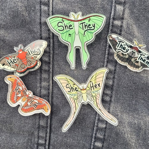 Pronoun Moth Acrylic Pin - Etsy