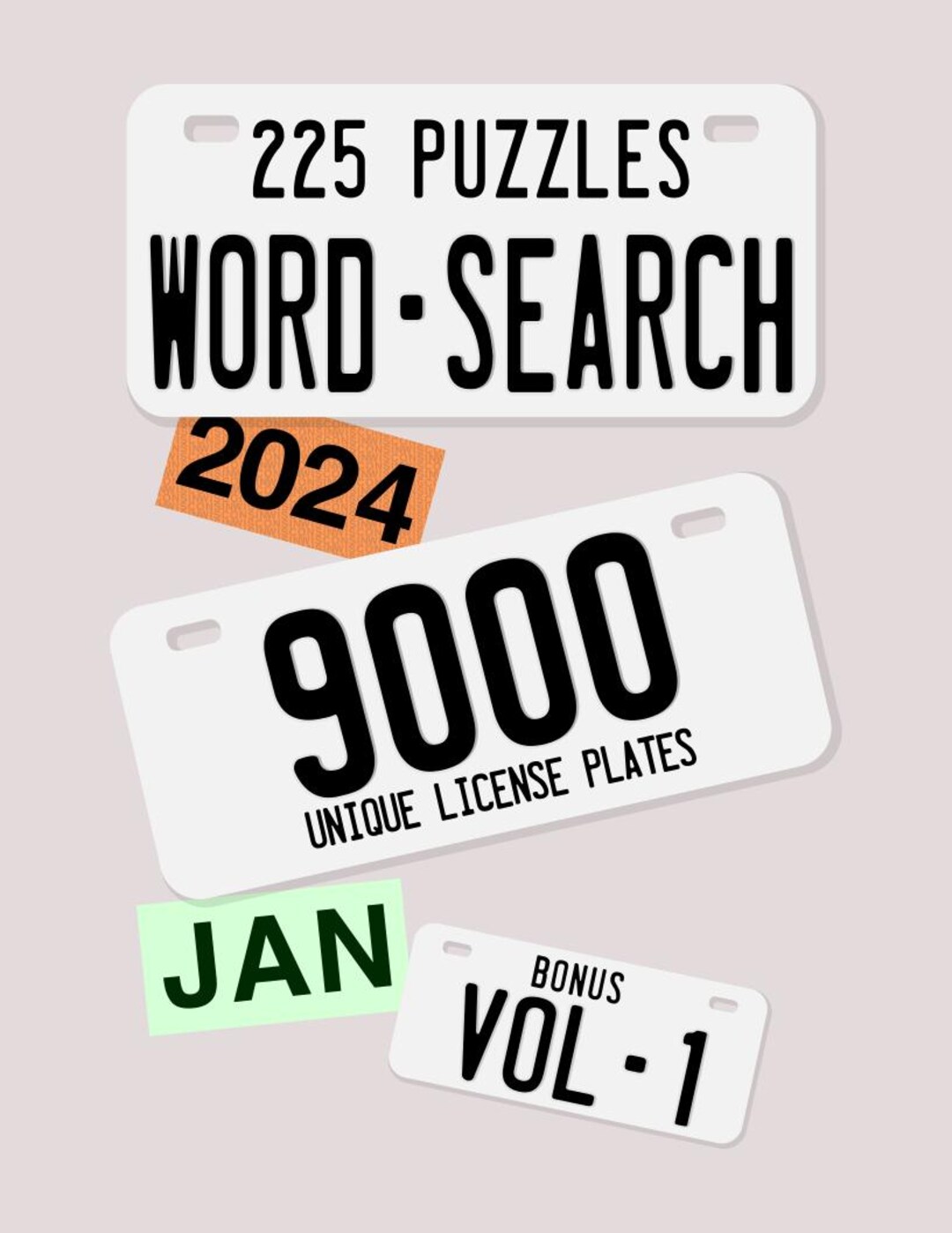 225 Puzzles Word Search 9,000 Unique License Plates Bonus Vol. 1 ...