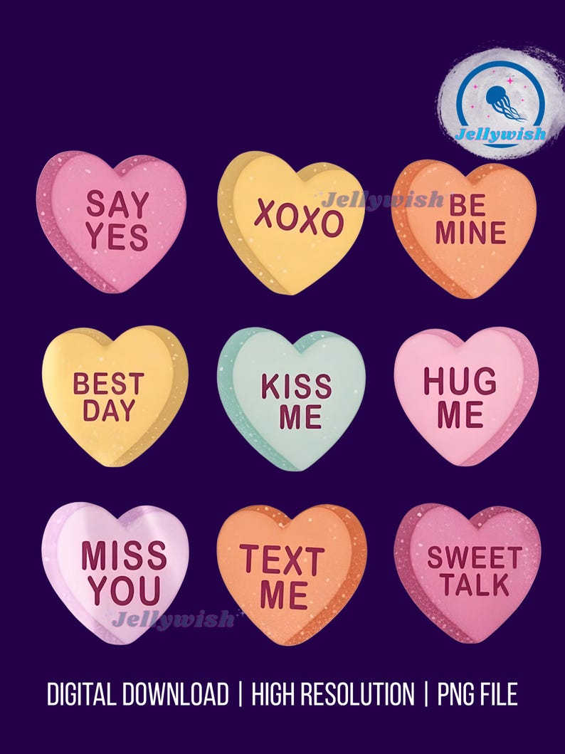 Pastel Candy Conversation Hearts PNG Clipart | Valentine's Day Digital ...