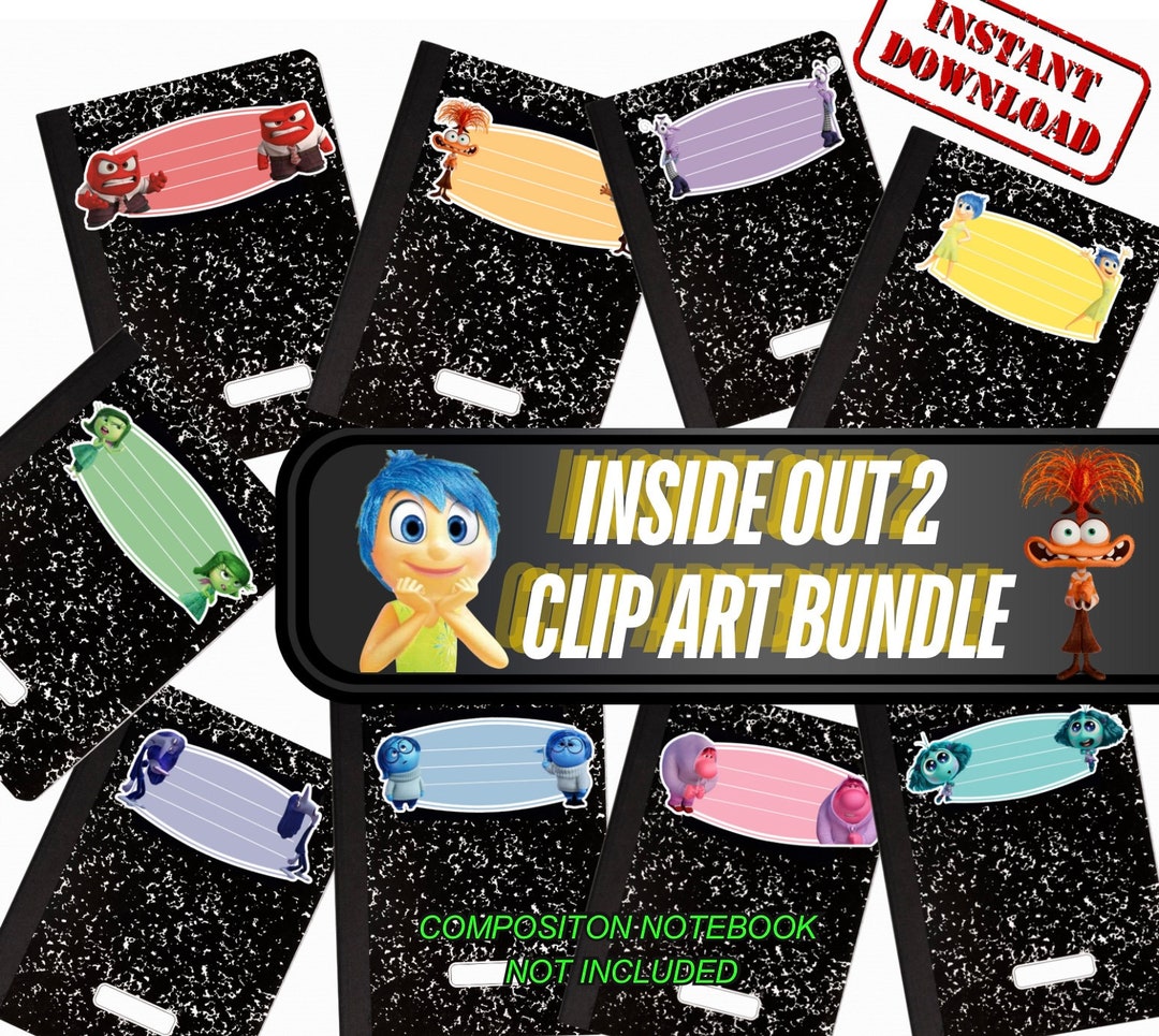Inside Out 2 Composition Notebook Labels Bundle 9, Inside Out 2 Clip ...