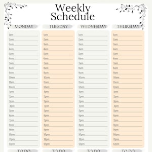 Weekly Schedule Monday Thru Sunday - Etsy