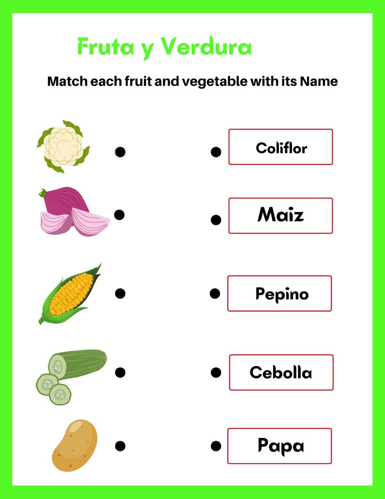Fruit and Vegetables Names in Spanish - Etsy