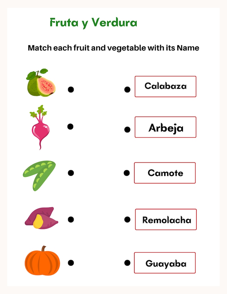 Fruit and Vegetables Names in Spanish - Etsy