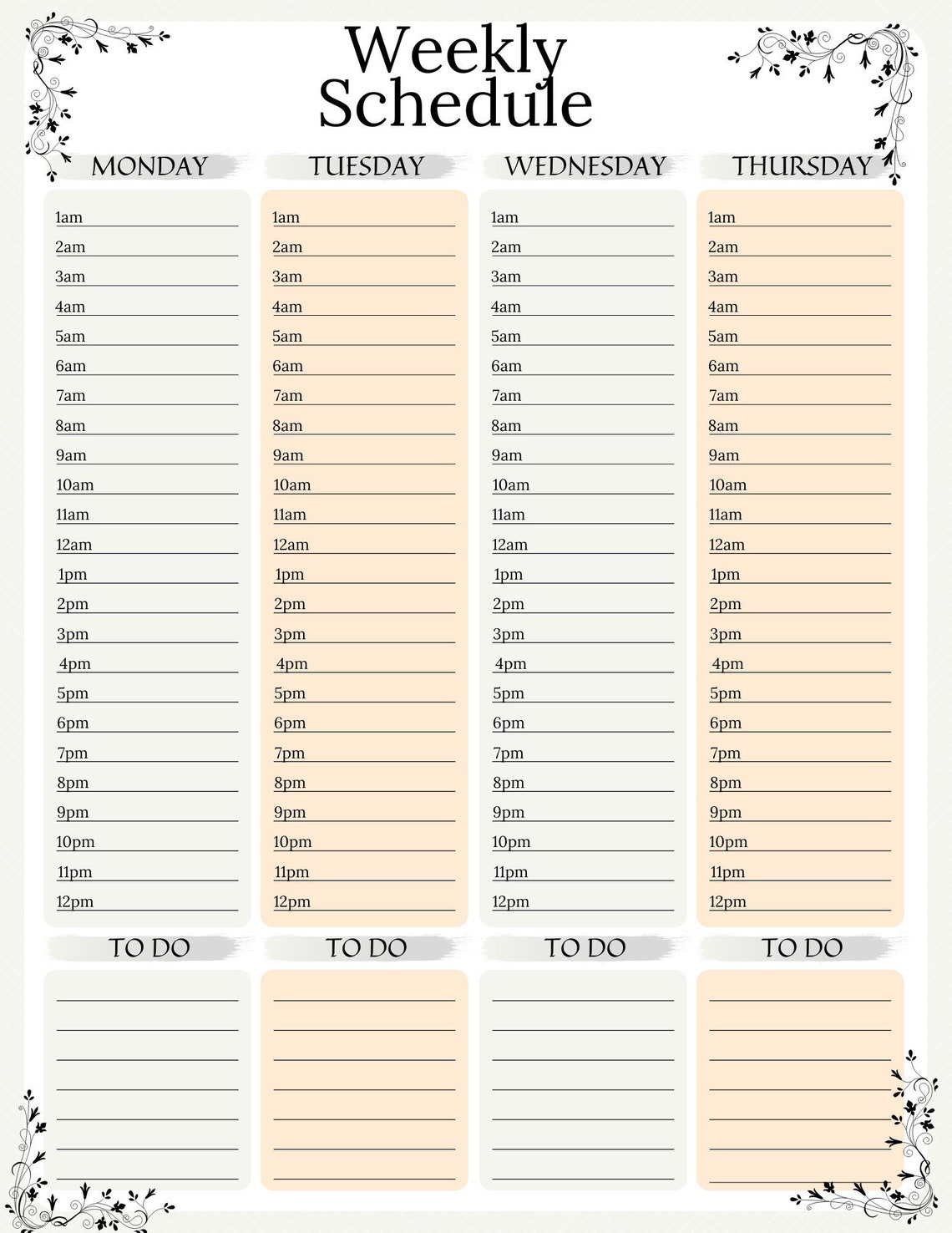 Weekly Schedule Monday Thru Sunday - Etsy