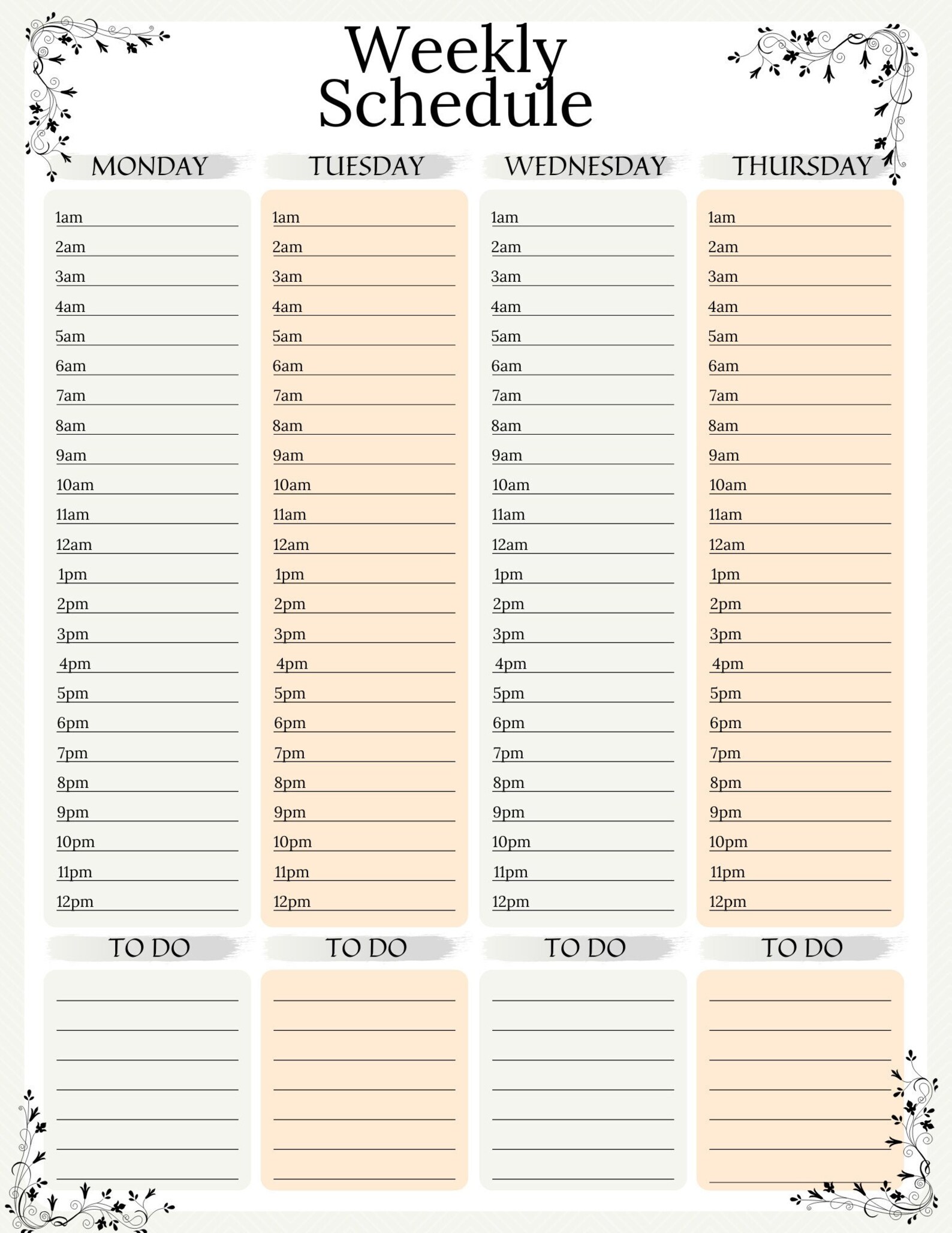 Weekly Schedule Monday Thru Sunday - Etsy