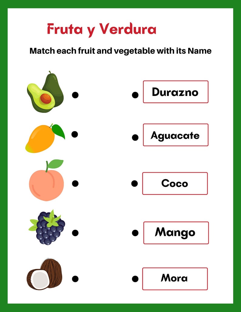 Fruit and Vegetables Names in Spanish - Etsy