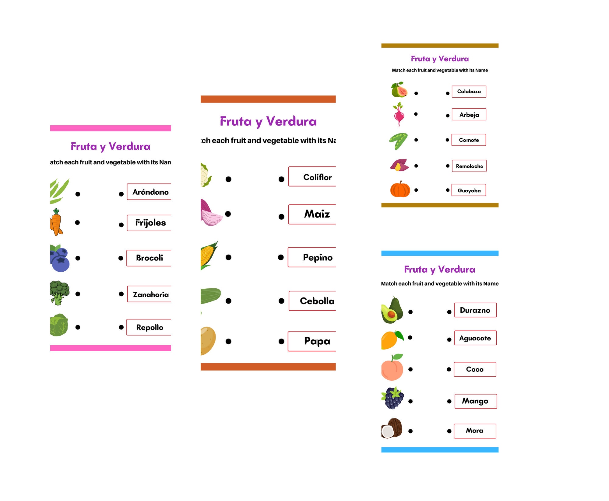 Fruit and Vegetables Names in Spanish - Etsy