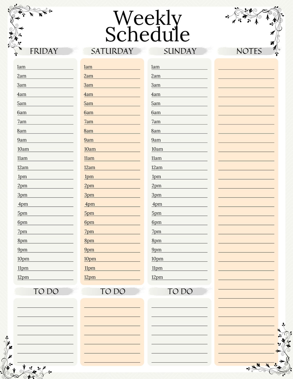 Weekly Schedule Monday Thru Sunday - Etsy