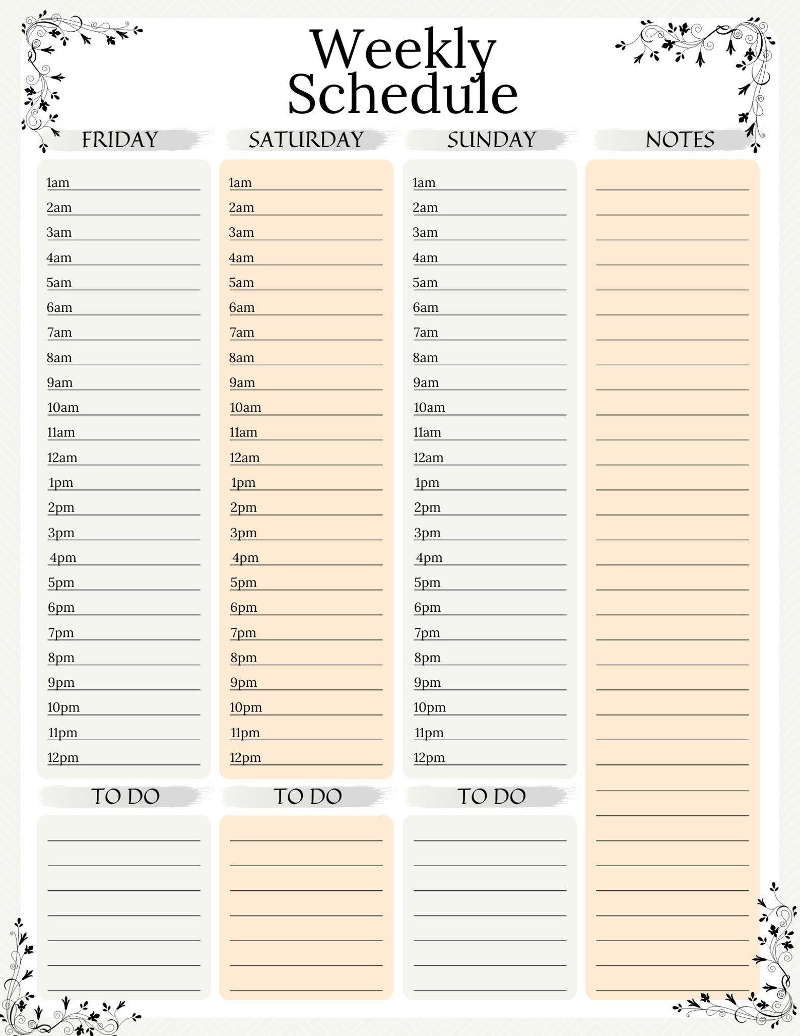 Weekly Schedule Monday Thru Sunday - Etsy