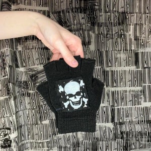 Patchwork Skull Fingerless Gloves - Etsy