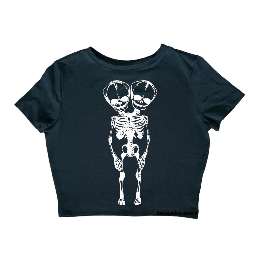Conjoined Twin Fetal Skeleton Baby Tee womens Tight Fitting Cropped ...
