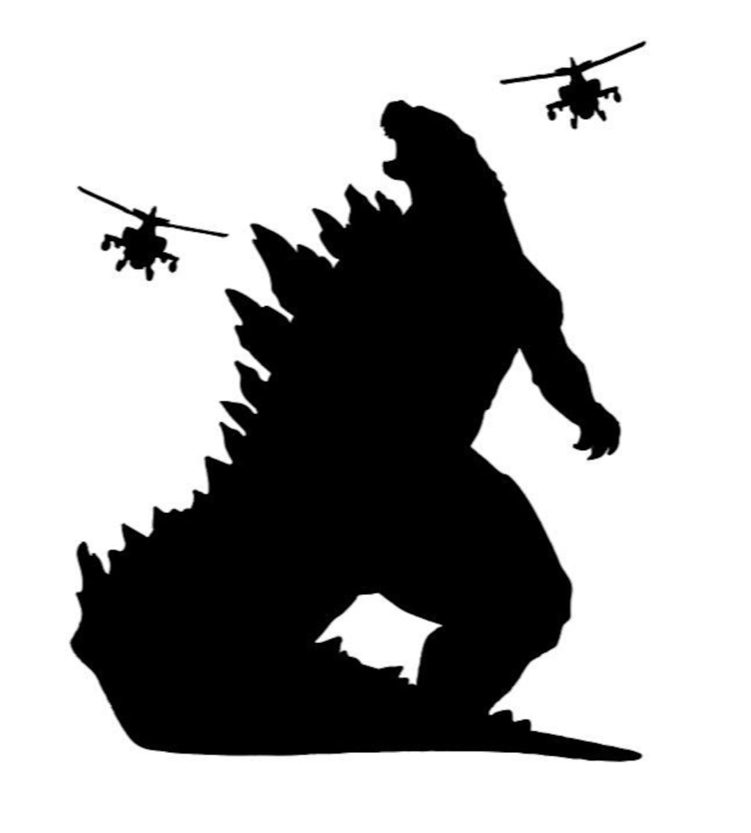 Godzilla Attacks Vinyl Decal , Helicopters Buzz Godzilla, Iron-on ...