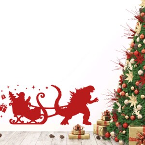 Godzilla Santa Sleigh Vinyl Decal, Removable Vinyl, Window Cling for ...