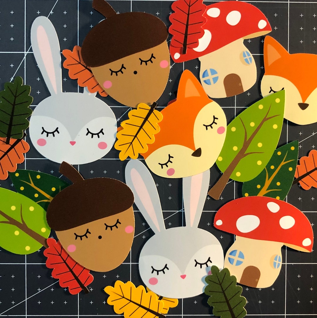Woodland Creatures Stickers Cute Mushroom, Bunny, Nut, Fox, Trees, Leaf ...