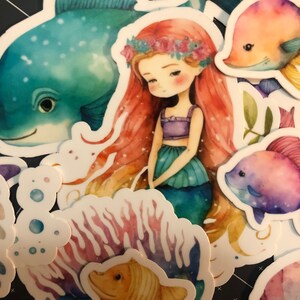 Mermaid Under the Sea Watercolour Waterproof/uv Stickers : Gloss, Matte ...