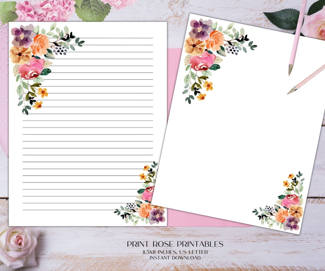Adeline Floral Printable Stationery 8.5x11 Inches US Letter/printable ...