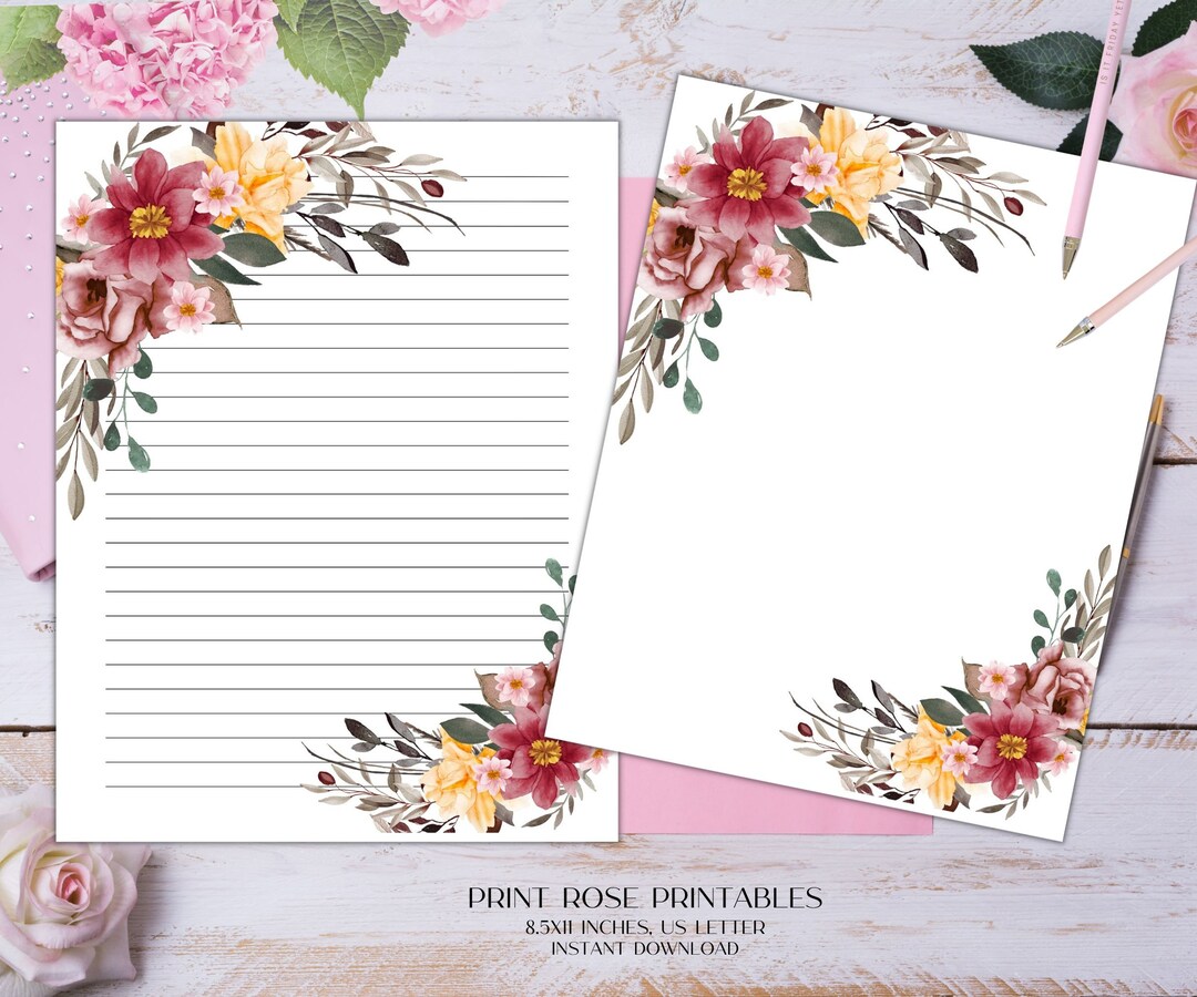 Francine Floral Printable Stationery 8.5x11 Inches US Letter/printable ...