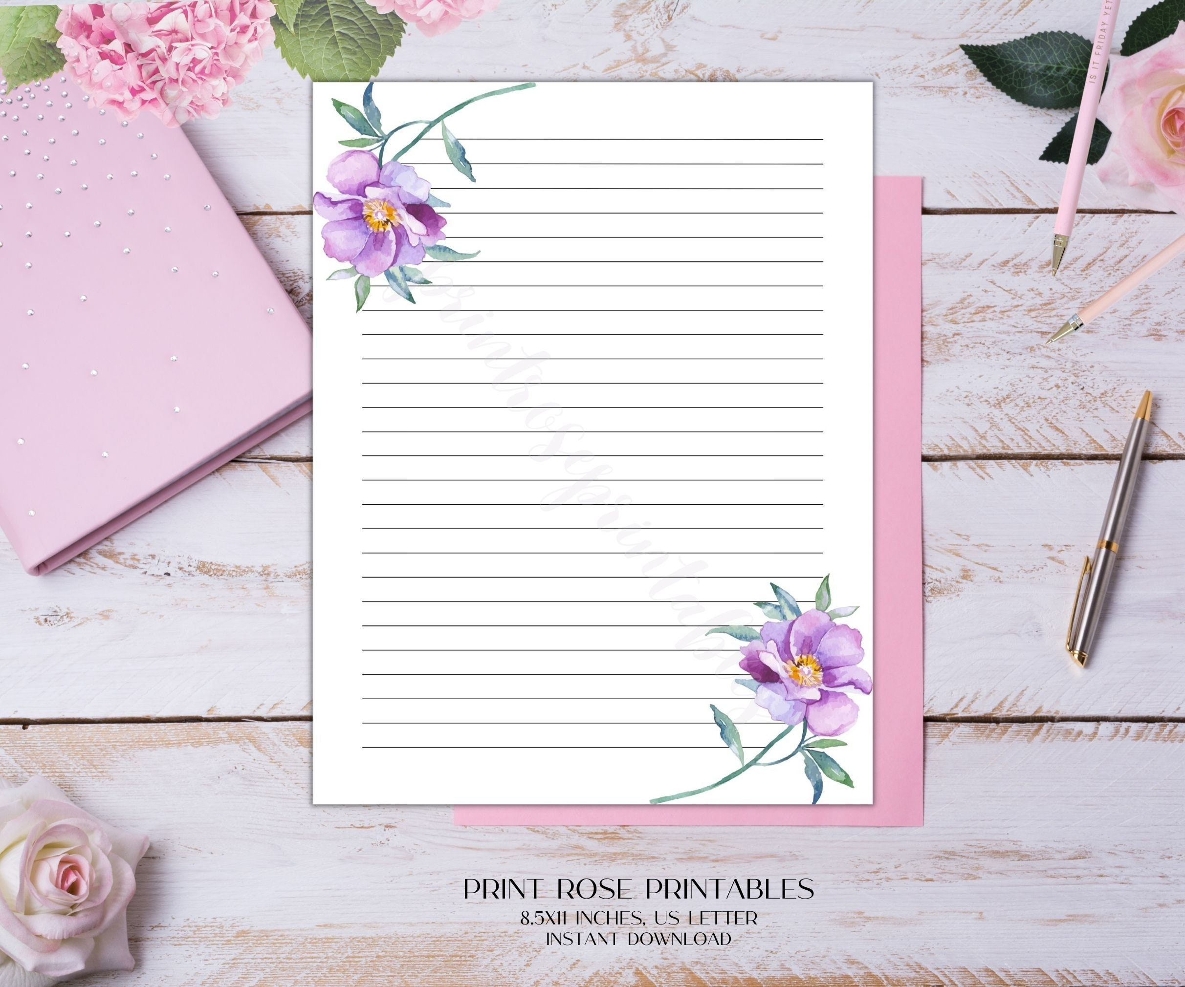 Aurelia Floral Printable Stationery 8.5x11 Inches US Letter/printable ...
