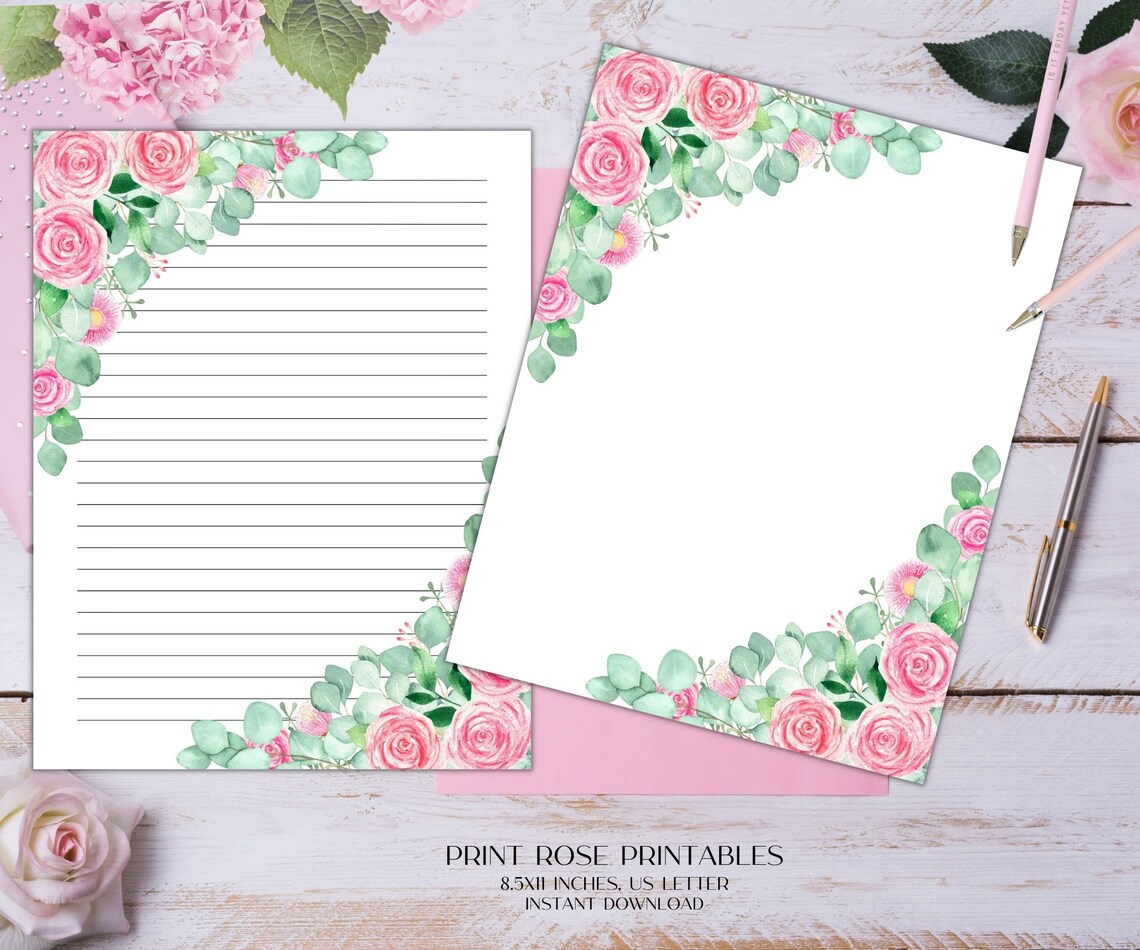 Qwen Floral Printable Stationery 8.5x11 Inches US Letter/printable ...