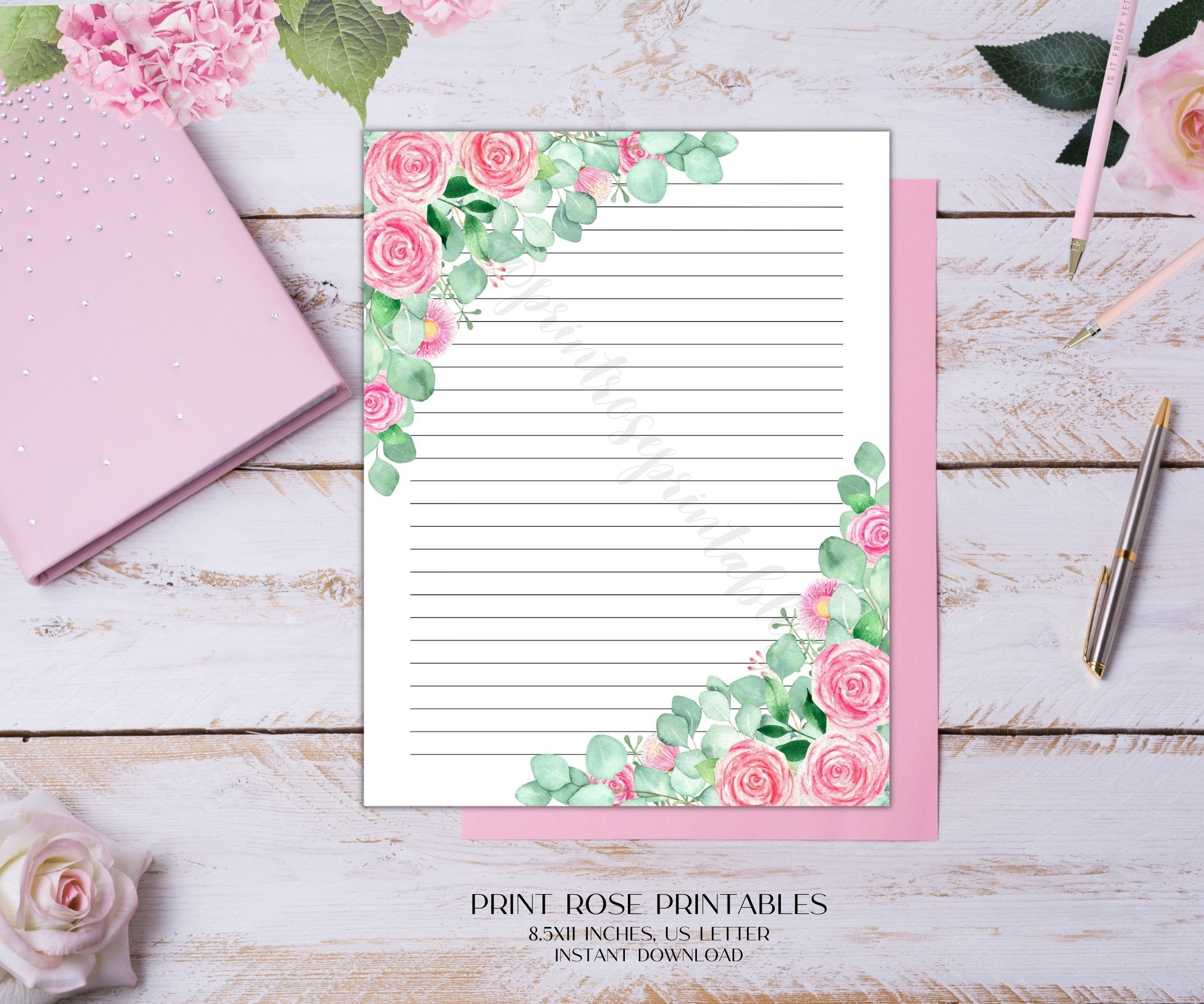 Qwen Floral Printable Stationery 8.5x11 Inches US Letter/printable ...
