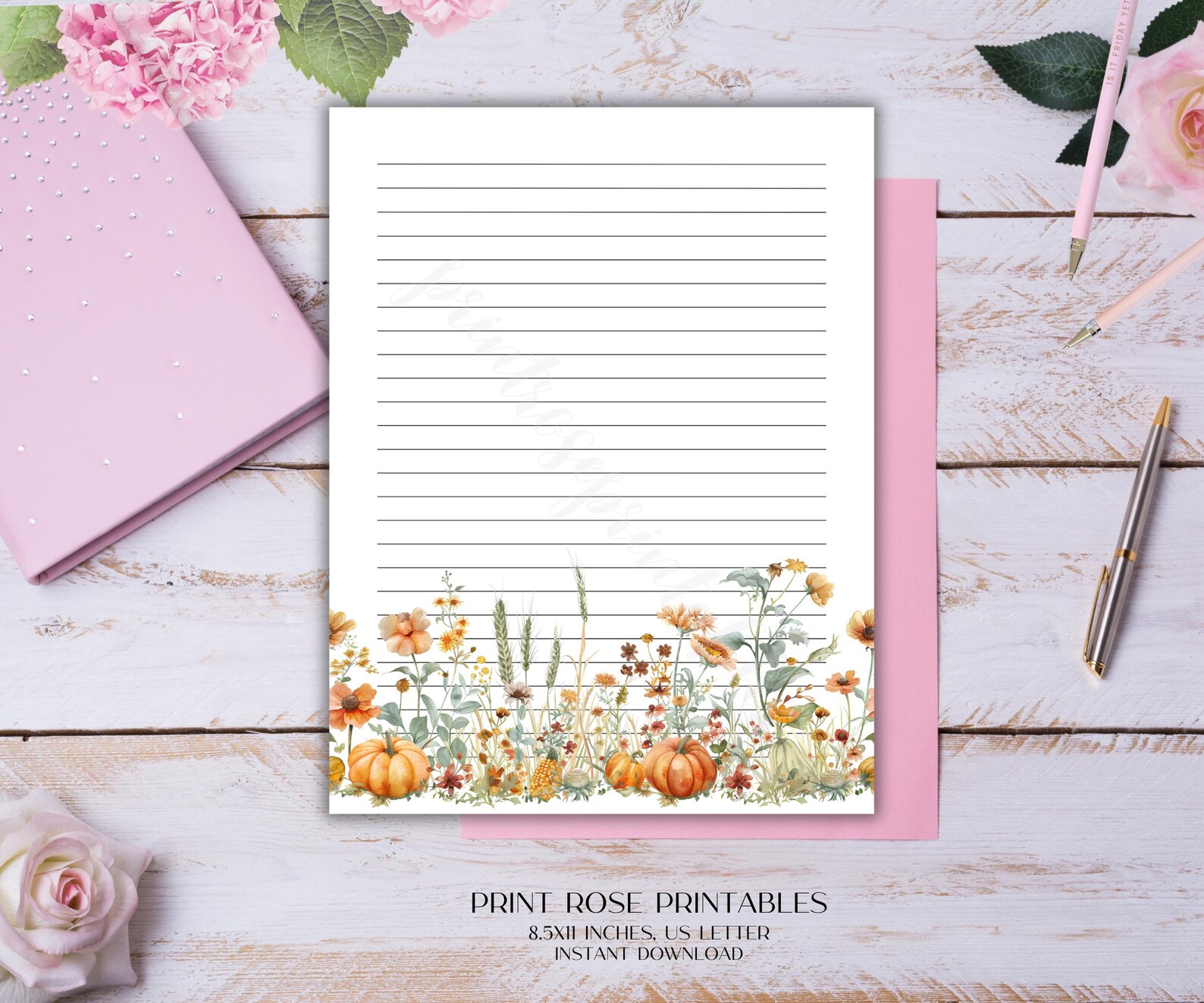 October Morning Floral Stationery: Printable Lined Paper (PDF/JPG) - Etsy
