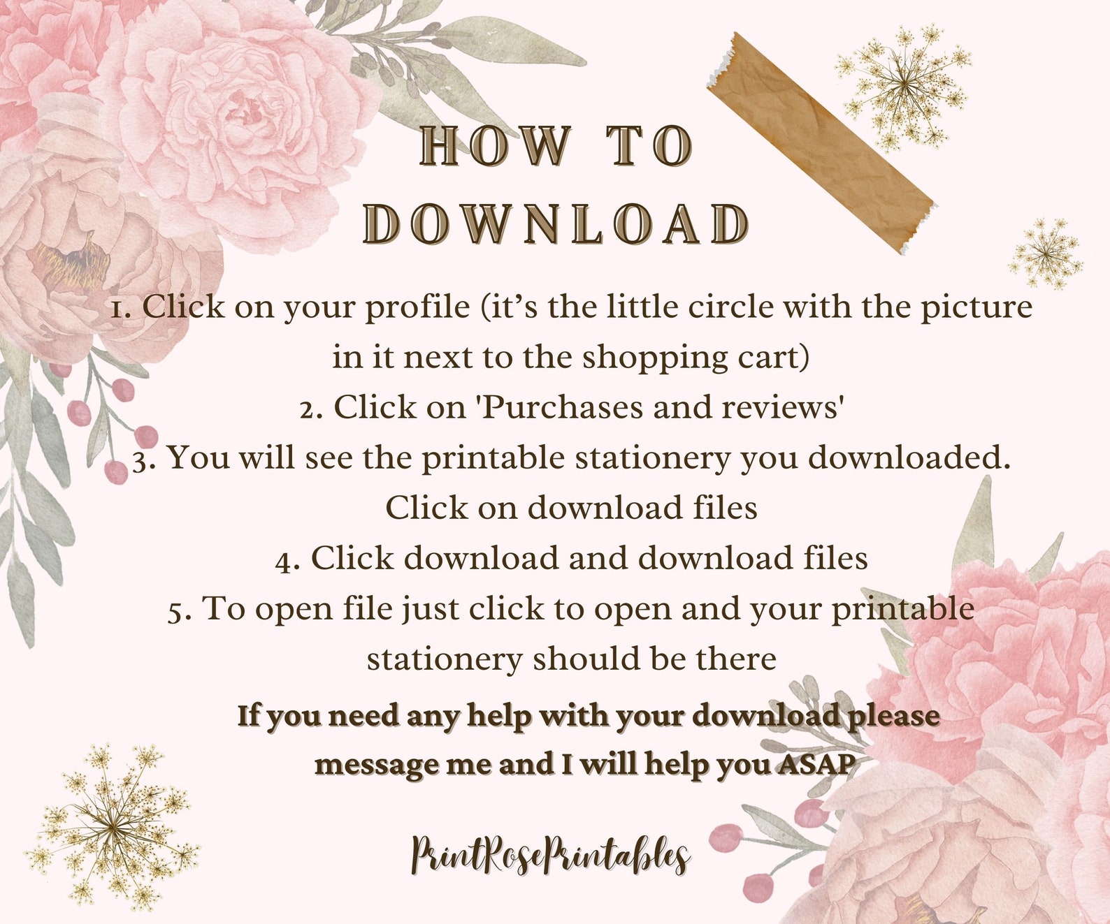 Estelle Floral Printable Stationery 8.5x11 Inches US Letter/printable ...