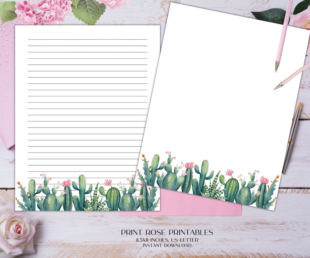 Cactus Floral Printable Stationery 8.5x11 Inches US Letter/printable ...
